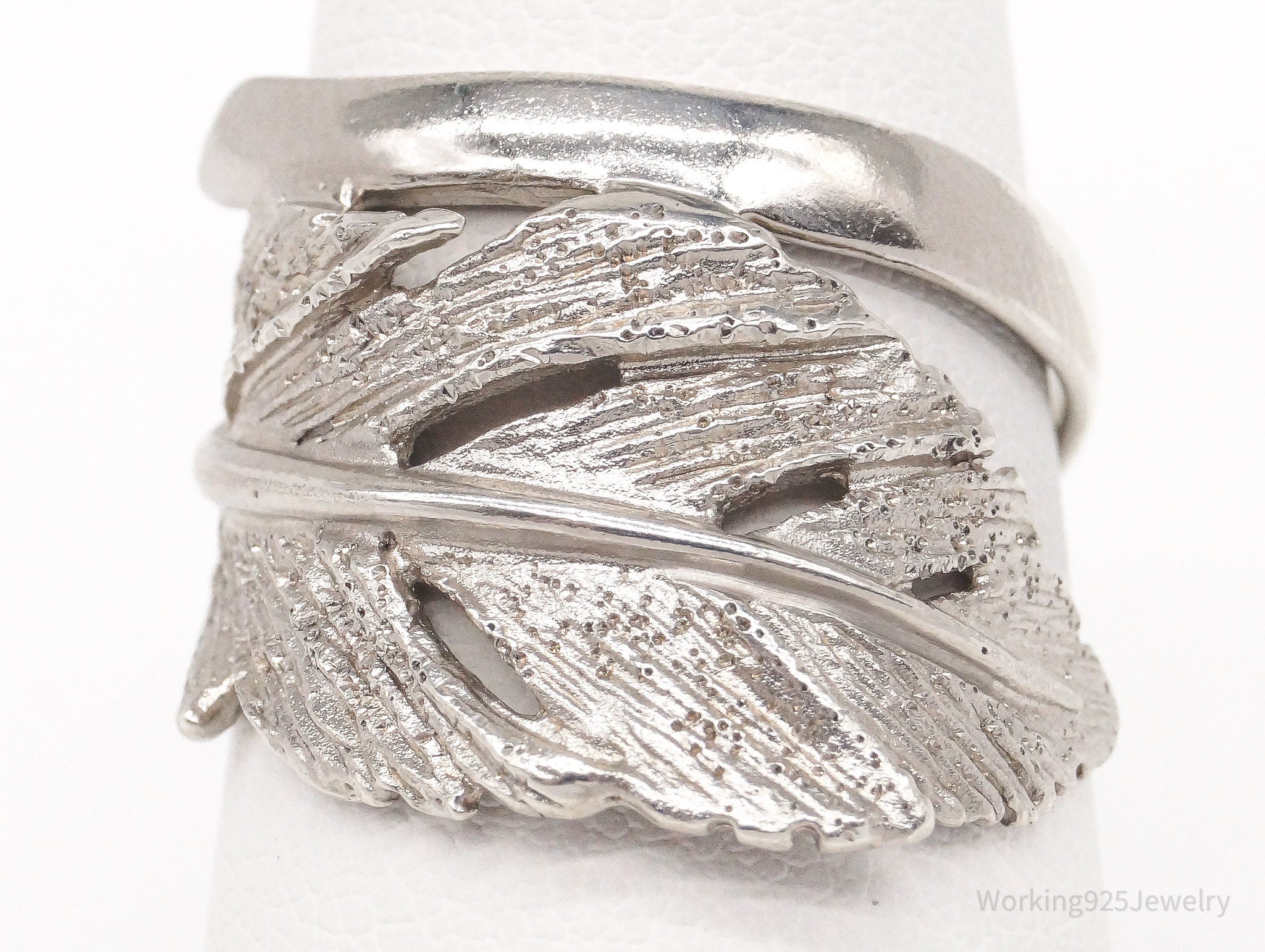Vintage Italian RCI Leaf Feather Sterling Ring | Working 925 Jewelry